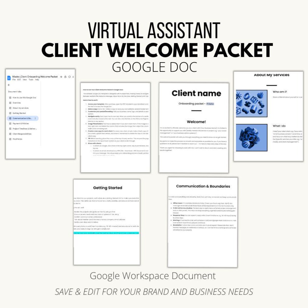 Client Welcome Packet Template for Virtual Assistants Editable Google ...
