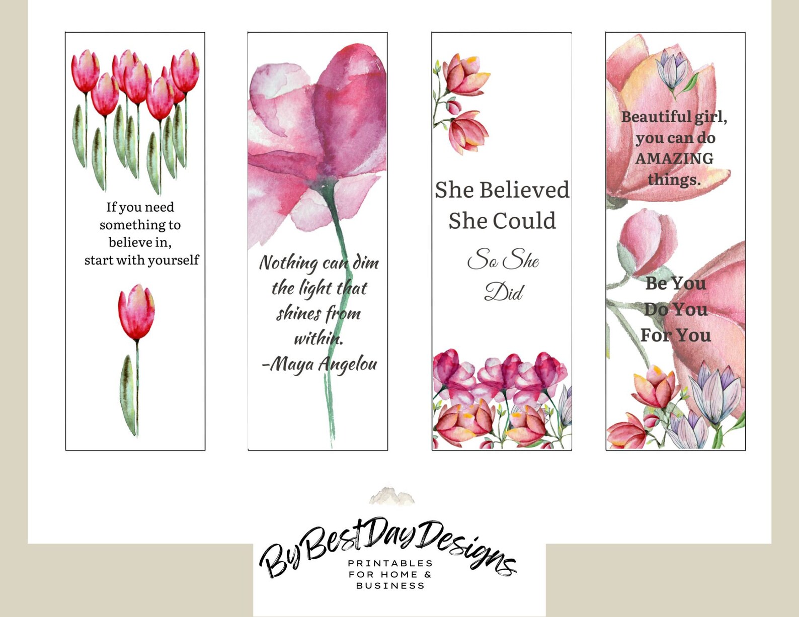 Floral Quote Bookmarks for Women: Inspiring Gift Set (PDF) - Etsy