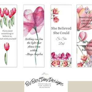 Floral Quote Bookmarks for Women: Inspiring Gift Set (PDF) - Etsy