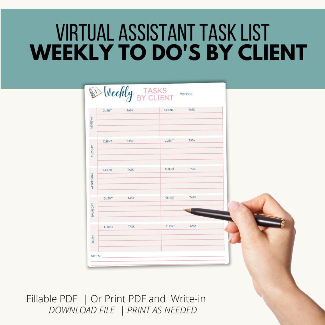 Fillable PDF, Printable Weekly to Do List, Virtual Assistant Templates ...