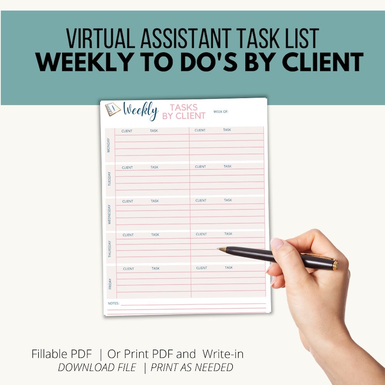 Fillable PDF, Printable Weekly to Do List, Virtual Assistant Templates ...