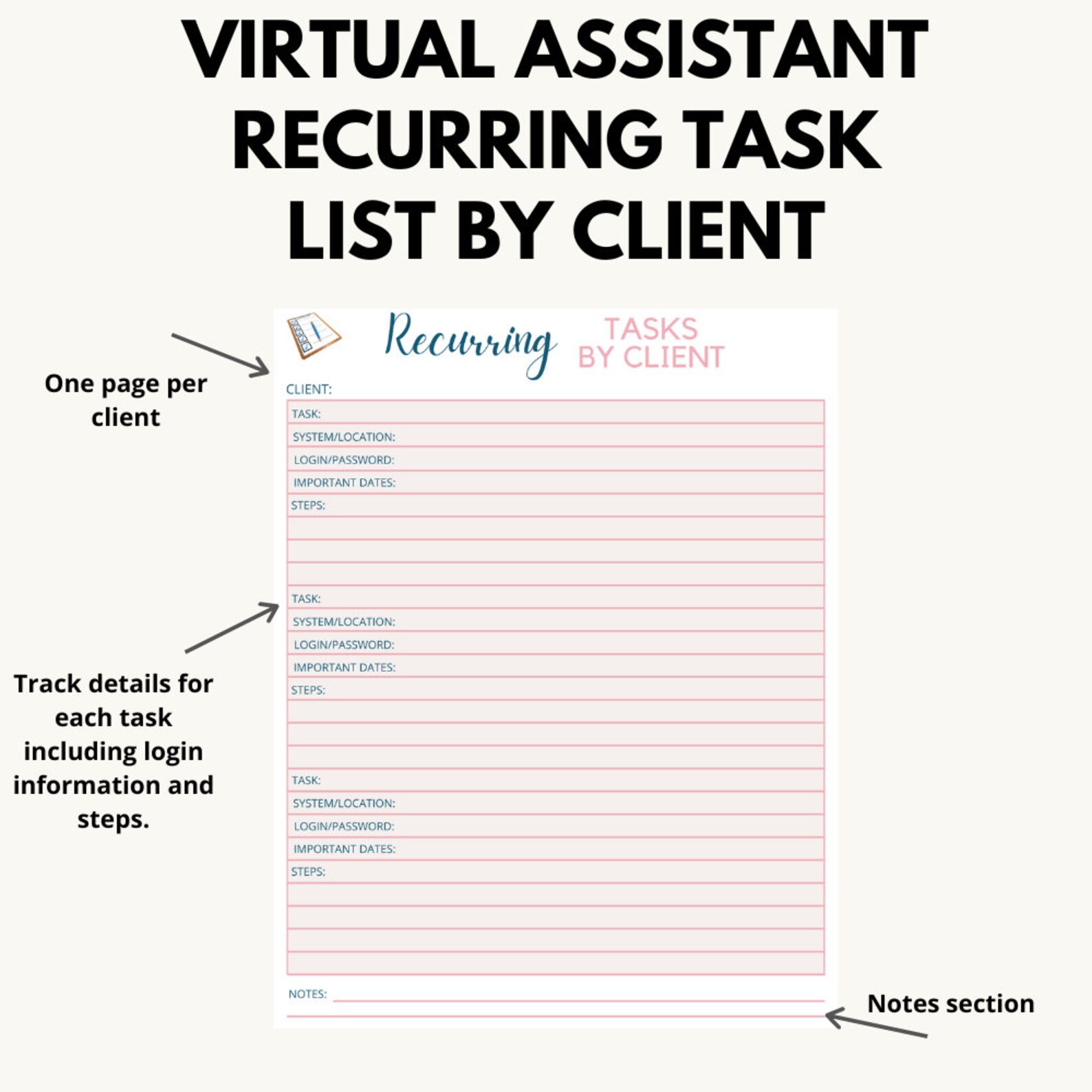 Editable Task List, Printable Weekly Task List by Client, Virtual ...
