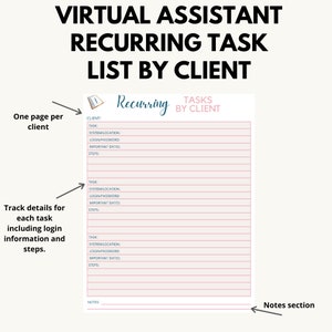 Editable Task List, Printable Weekly Task List by Client, Virtual ...