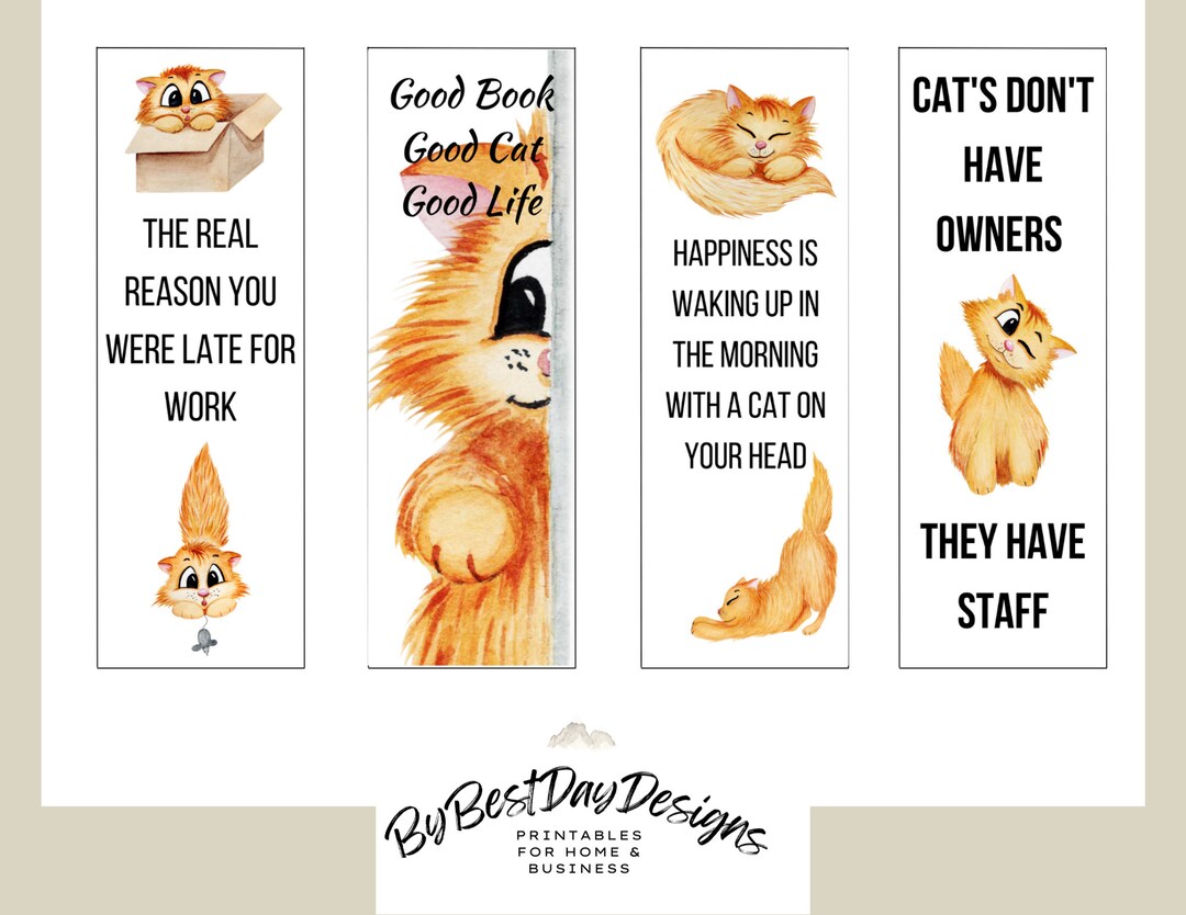 Cat Lover Gifts Cat Bookmarks Printable Set of 4 Cute Cat - Etsy
