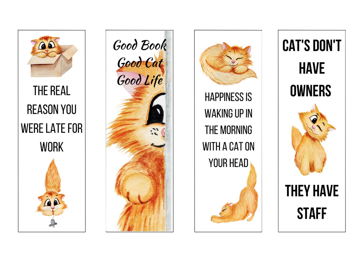 Cat Lover Gifts Cat Bookmarks Printable Set of 4 Cute Cat - Etsy