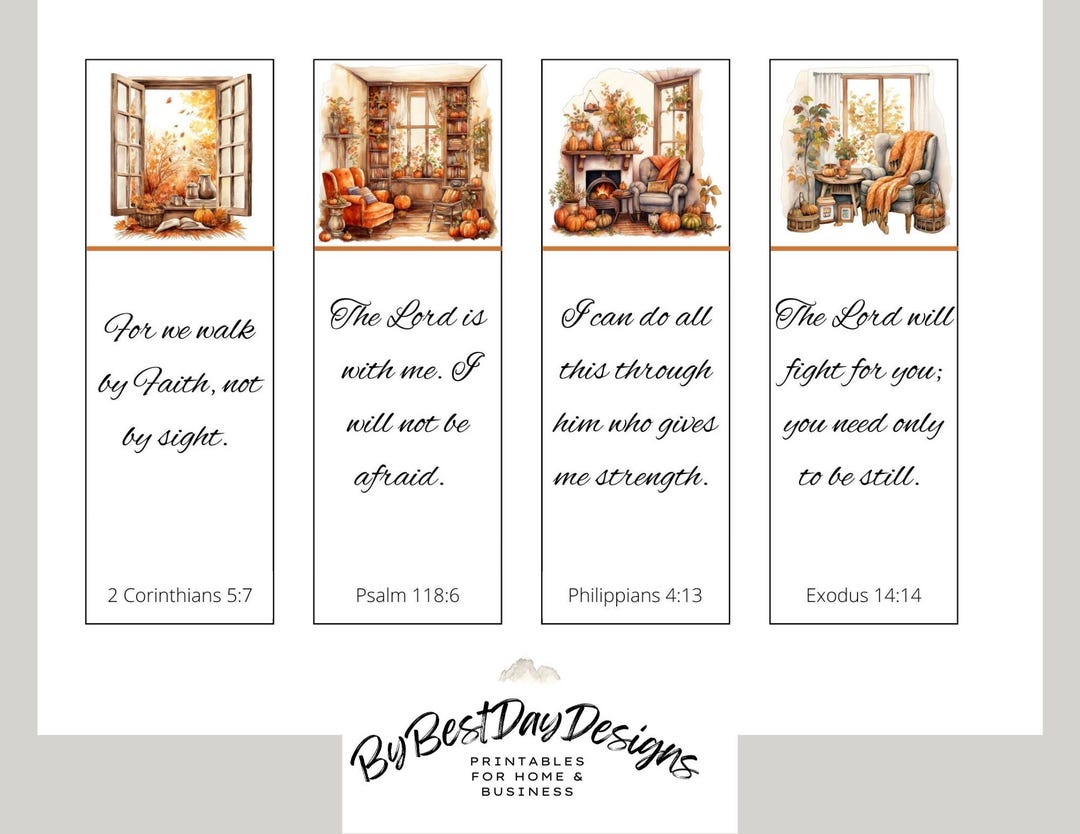 Scripture Bookmarks for Fall, Bible Verse Printable Bookmarks Set of 4 ...
