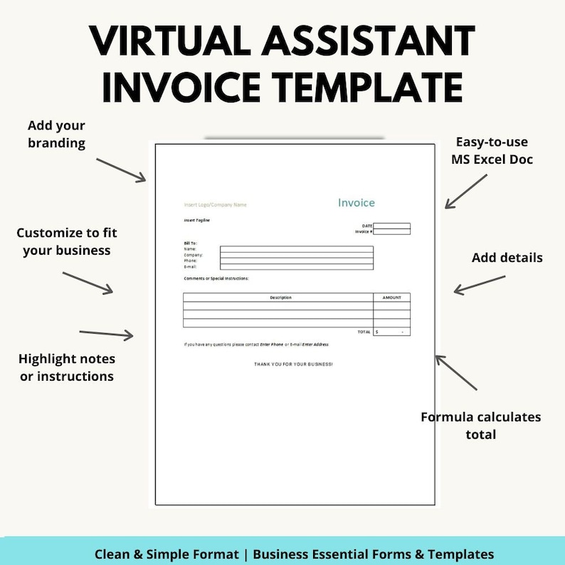 Virtual Assistant Invoice Template, Virtual Assistant Business Forms ...