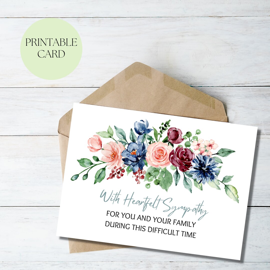 Printable SYMPATHY Card, With Heartfelt Sympathy, Condolences Card ...