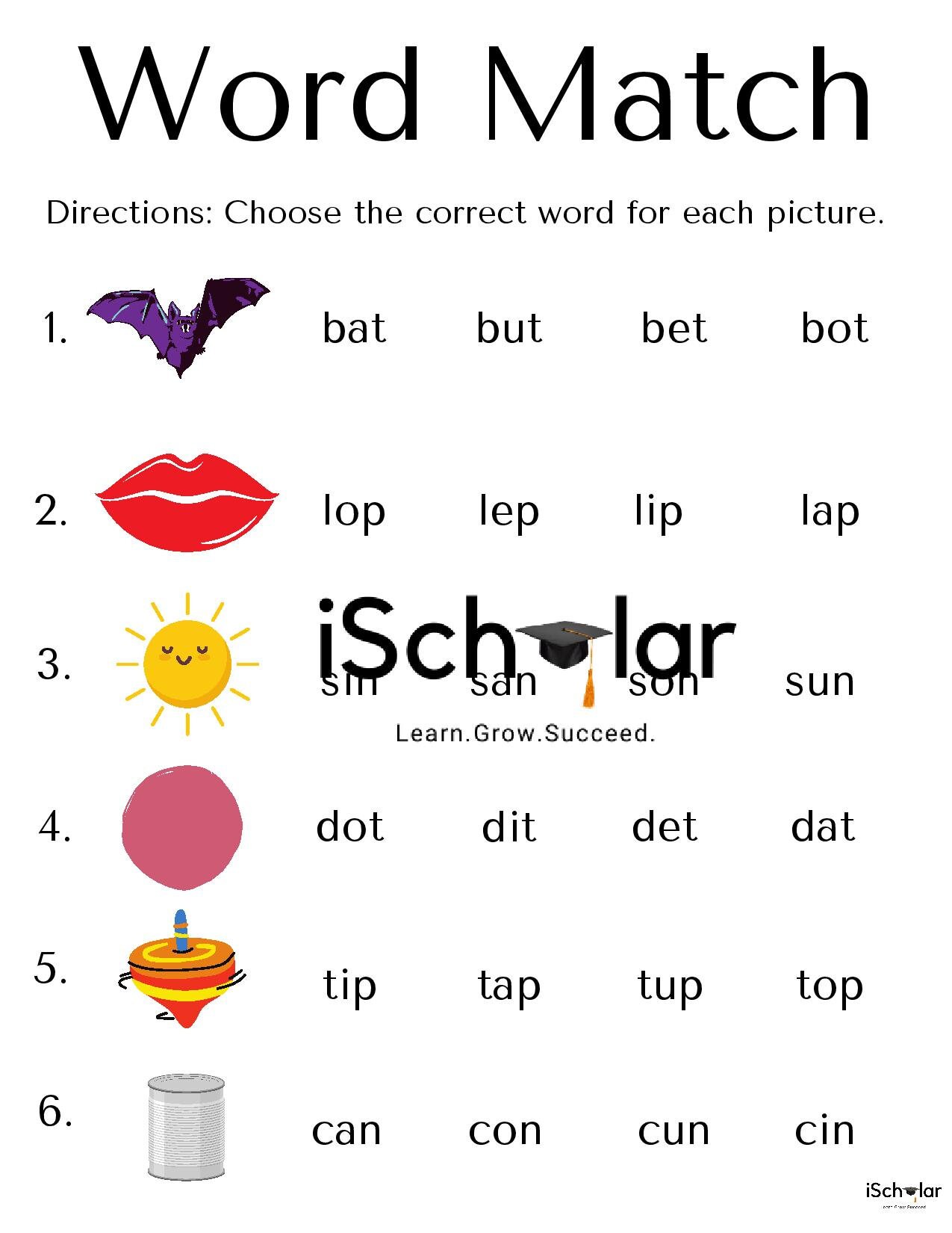 CVC Word Match Phonics Worksheet Bundle - Etsy