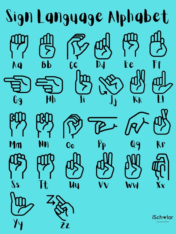 Sign Language Alphabet Blue Poster - Etsy