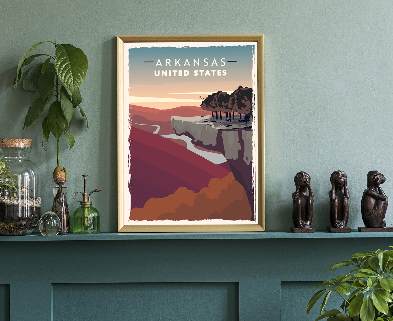 Retro Style Travel Poster, Arkansas Vintage State Poster Print, Home ...