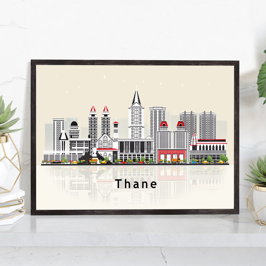 THANE INDIA Illustration Skyline Poster Modern Skyline - Etsy