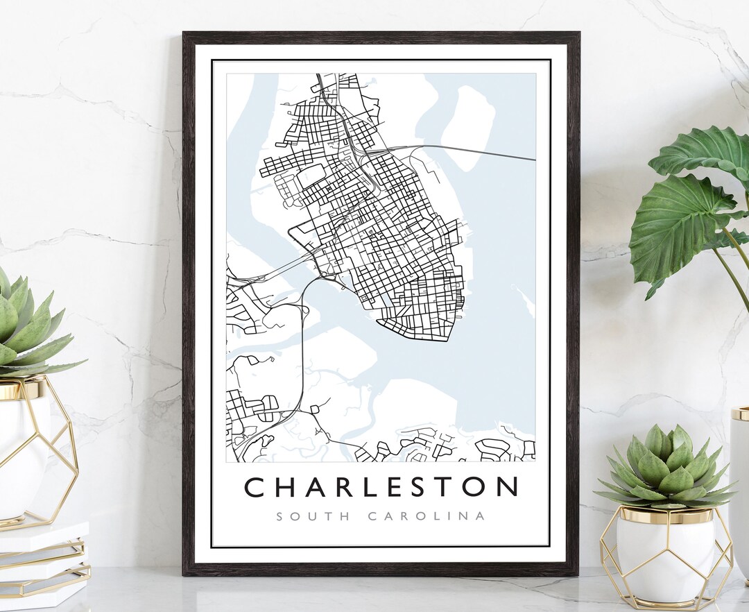 Charleston City Map, States Road Map Poster, Charleston South Carolina ...