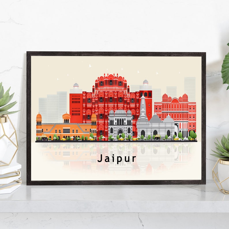 JAIPUR INDIA Illustration Skyline Poster, Modern Skyline Cityscape ...