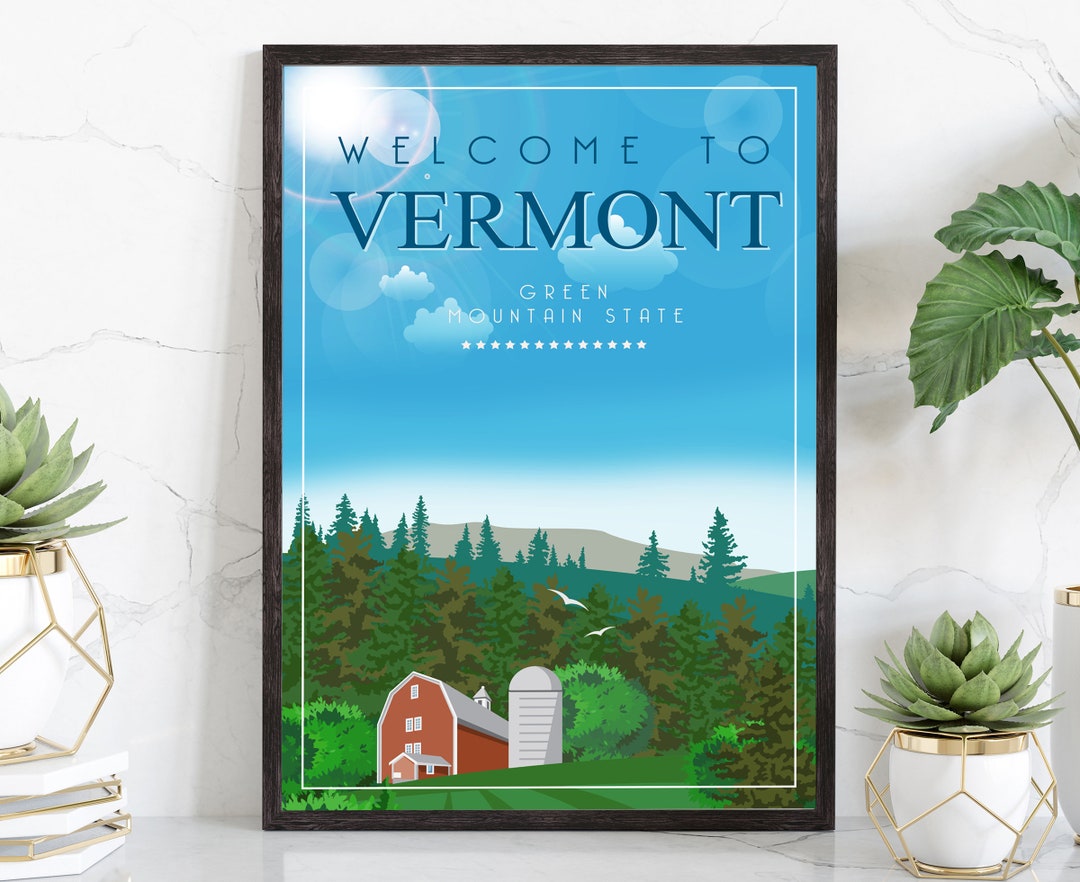 Retro Style Travel Poster, Vermont Vintage Rustic Poster Print, Home ...