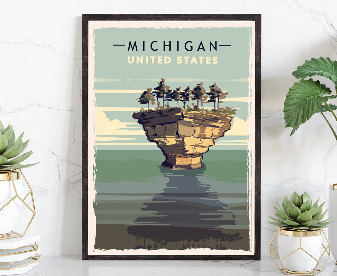 Retro Style Travel Poster, Michigan Vintage Rustic Poster Print, Home ...