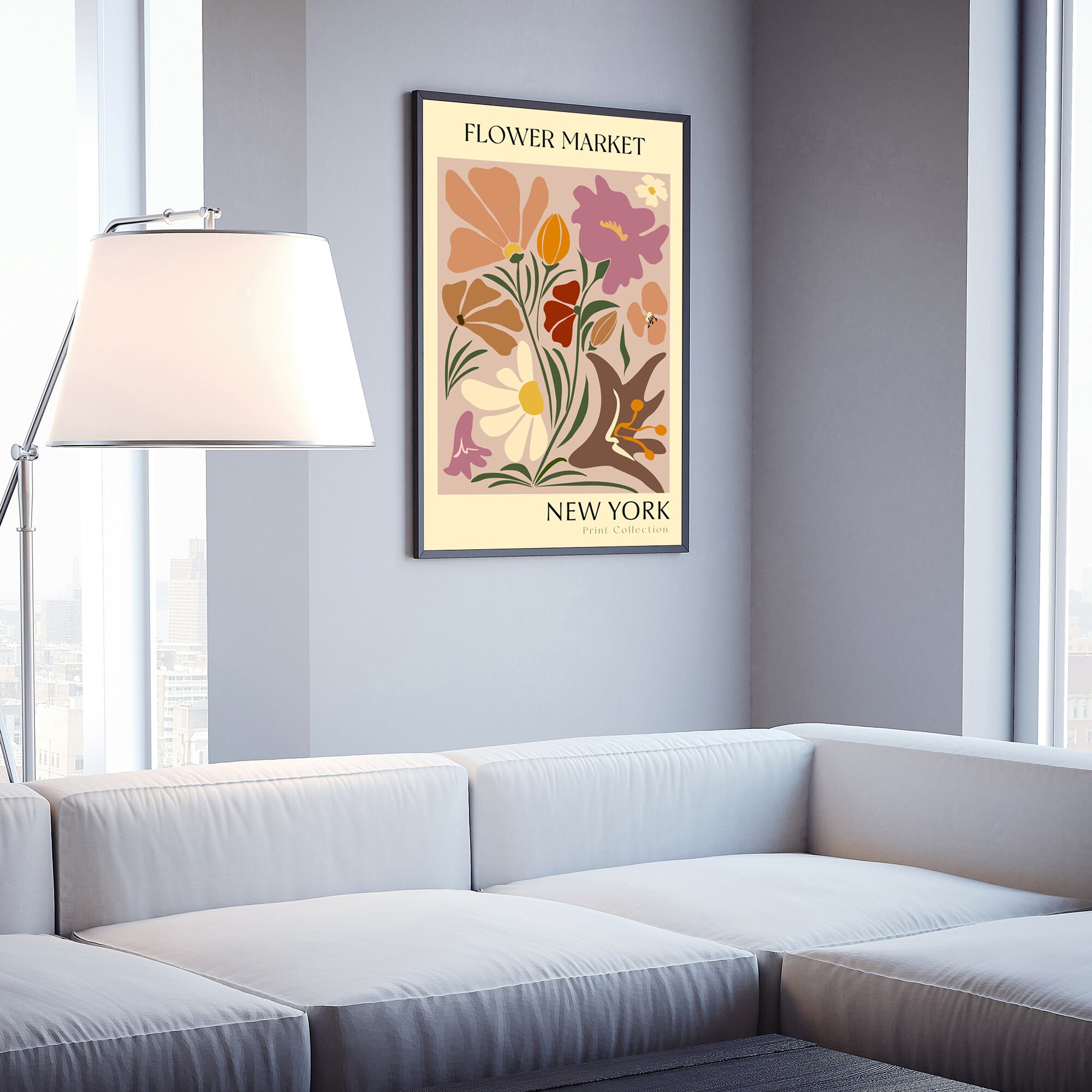 New York State Flower Print, USA States Poster, New York Flower Market ...