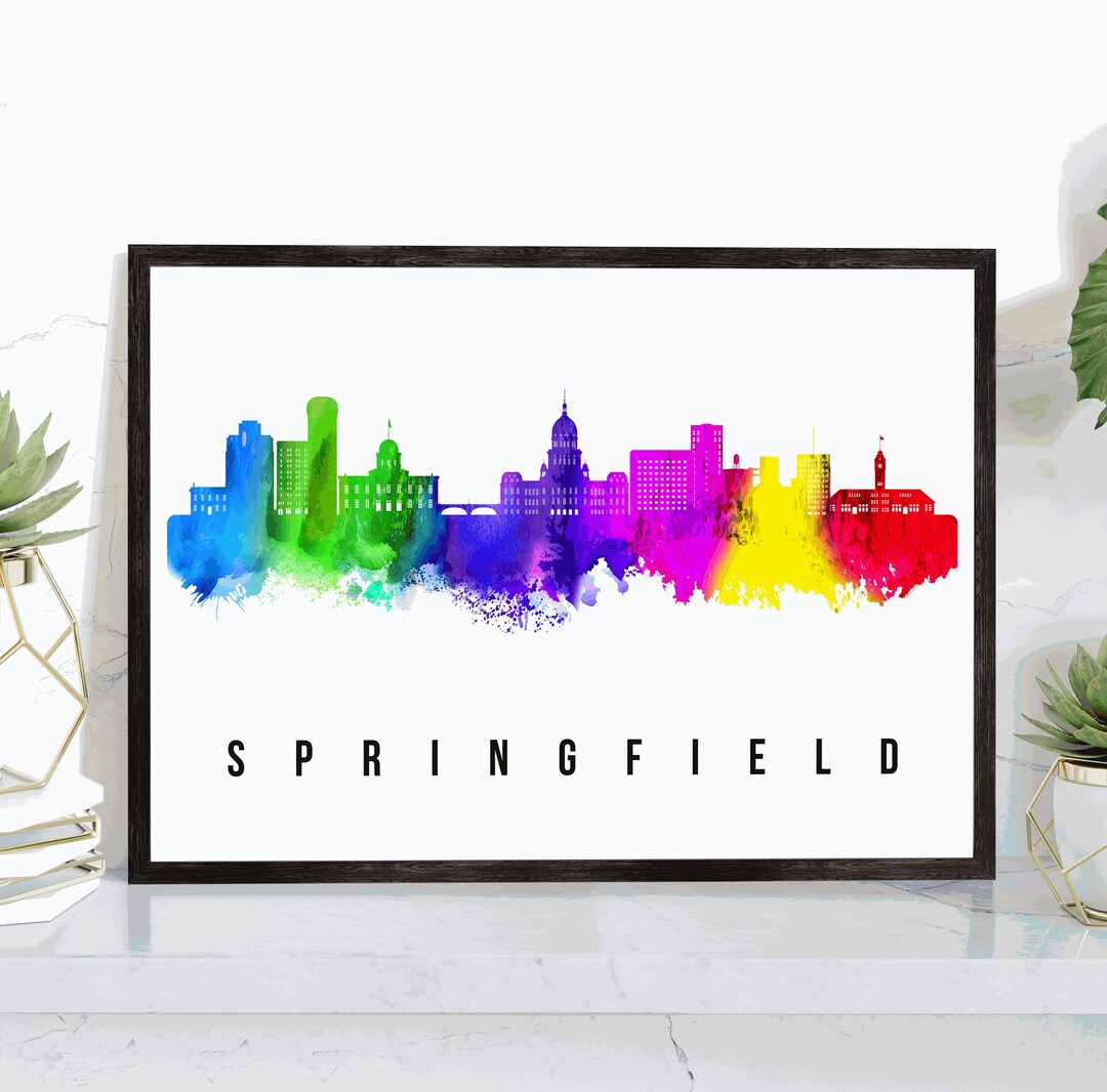Springfield Skyline Ilinois Poster, Ilinois Cityscape Painting ...