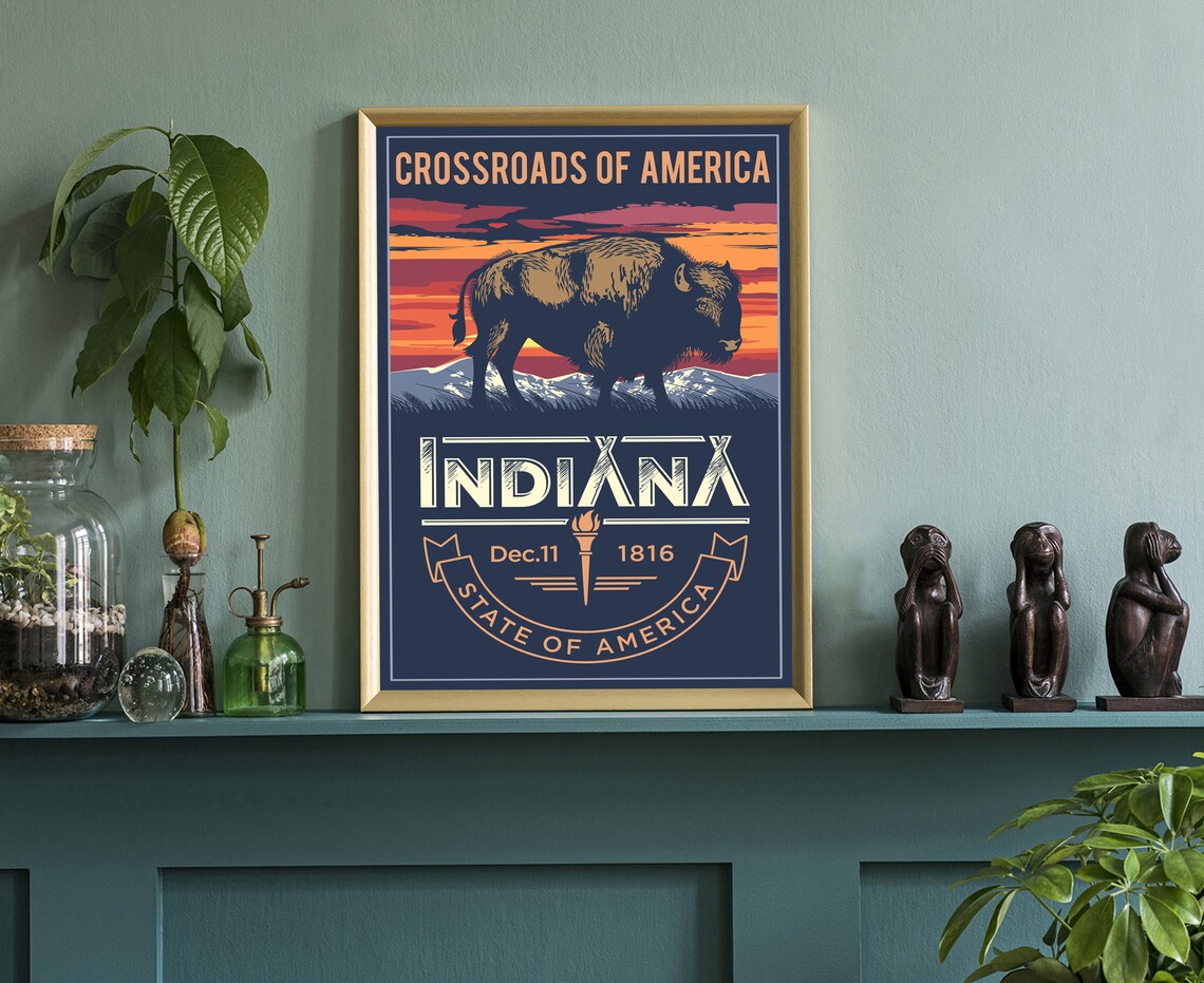 United States Indiana State Poster, Indiana Poster Print, Indiana State ...