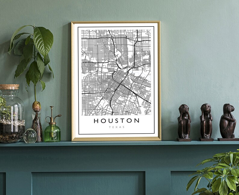 Houston Texas City Map Houston Texas City Road Map Poster | Etsy