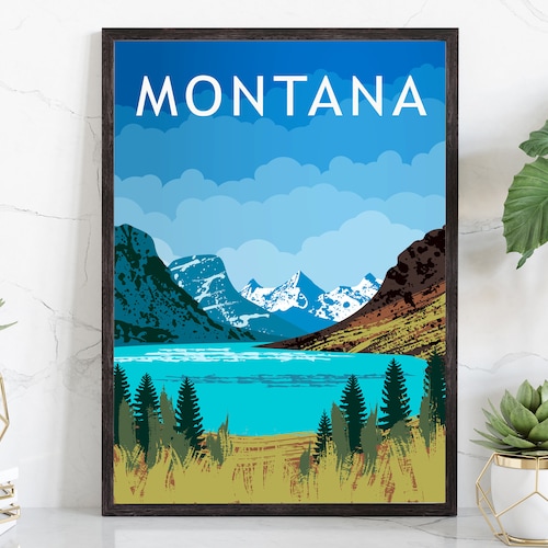 Montana Vintage Map Print Montana Map Usa State Map Art Etsy
