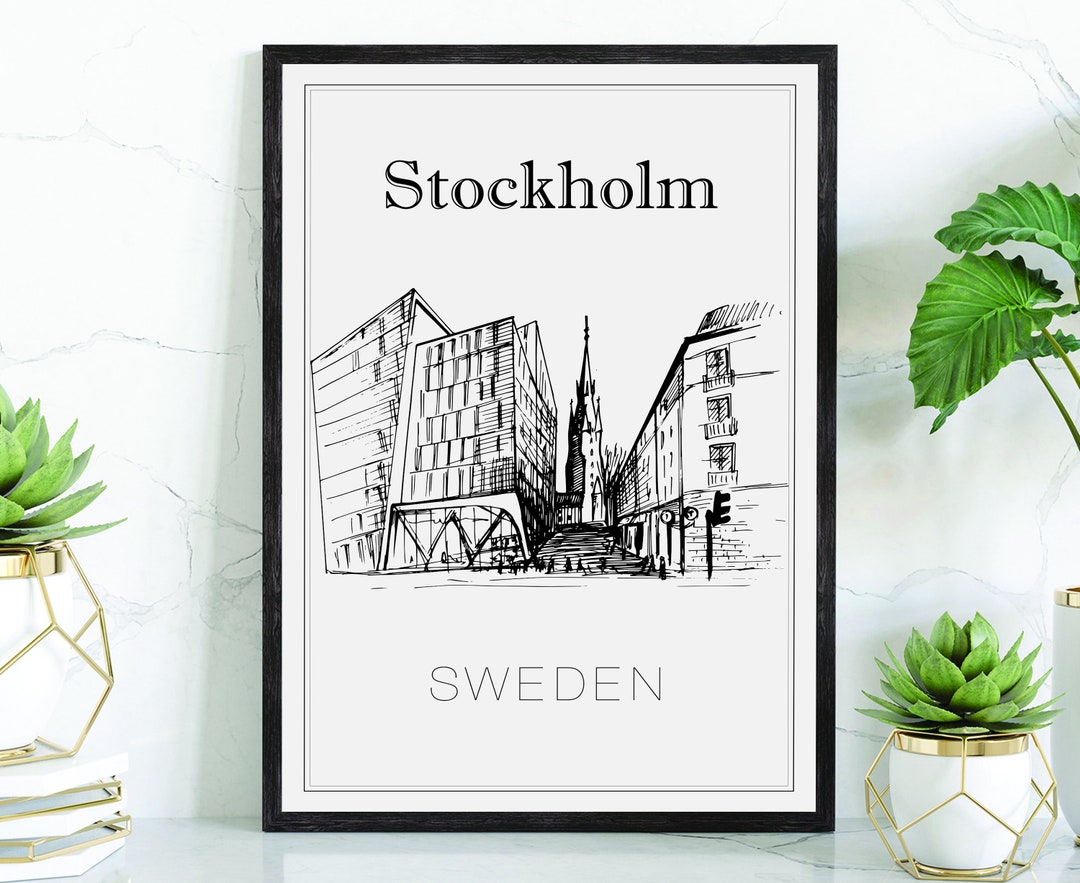 Hand Drawn Poster, Stockholm Travel Poster, Sweden Poster Wall Art ...
