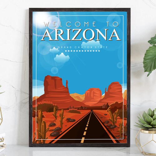 Retro Travel Poster Arizona Vintage State Poster Print Home - Etsy