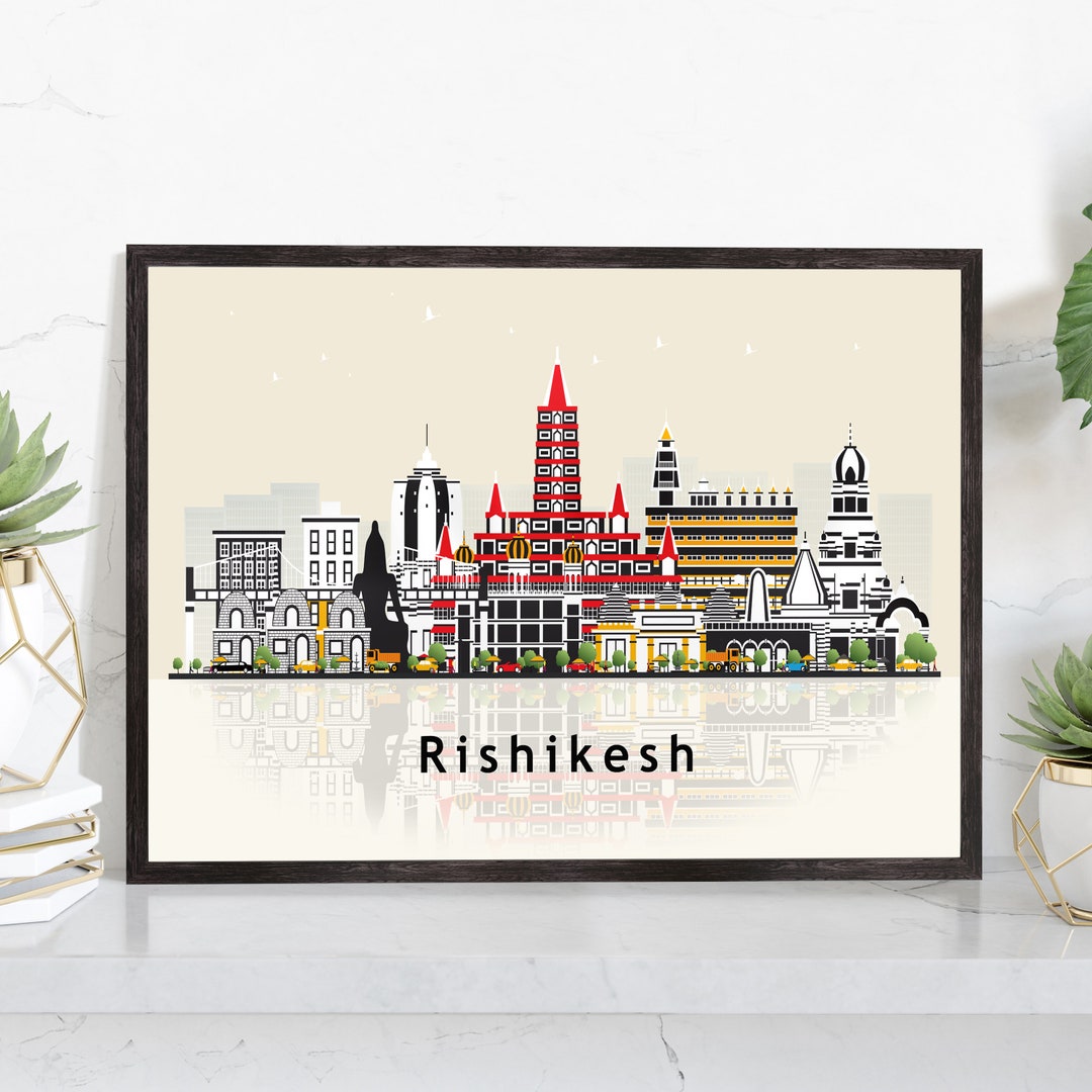 RISHIKESH INDIA Illustration Skyline Poster, Modern Skyline Cityscape ...