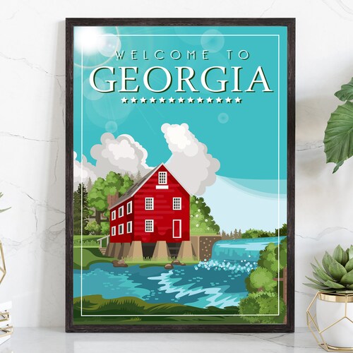 Retro Style Travel Poster Georgia Vintage Rustic Poster | Etsy