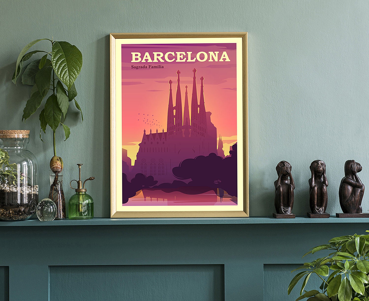 Retro Style Travel Poster Spain Barcelona Vintage Rustic - Etsy