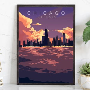 Retro Style Travel Poster, Chicago Vintage Rustic Poster Print, Home ...