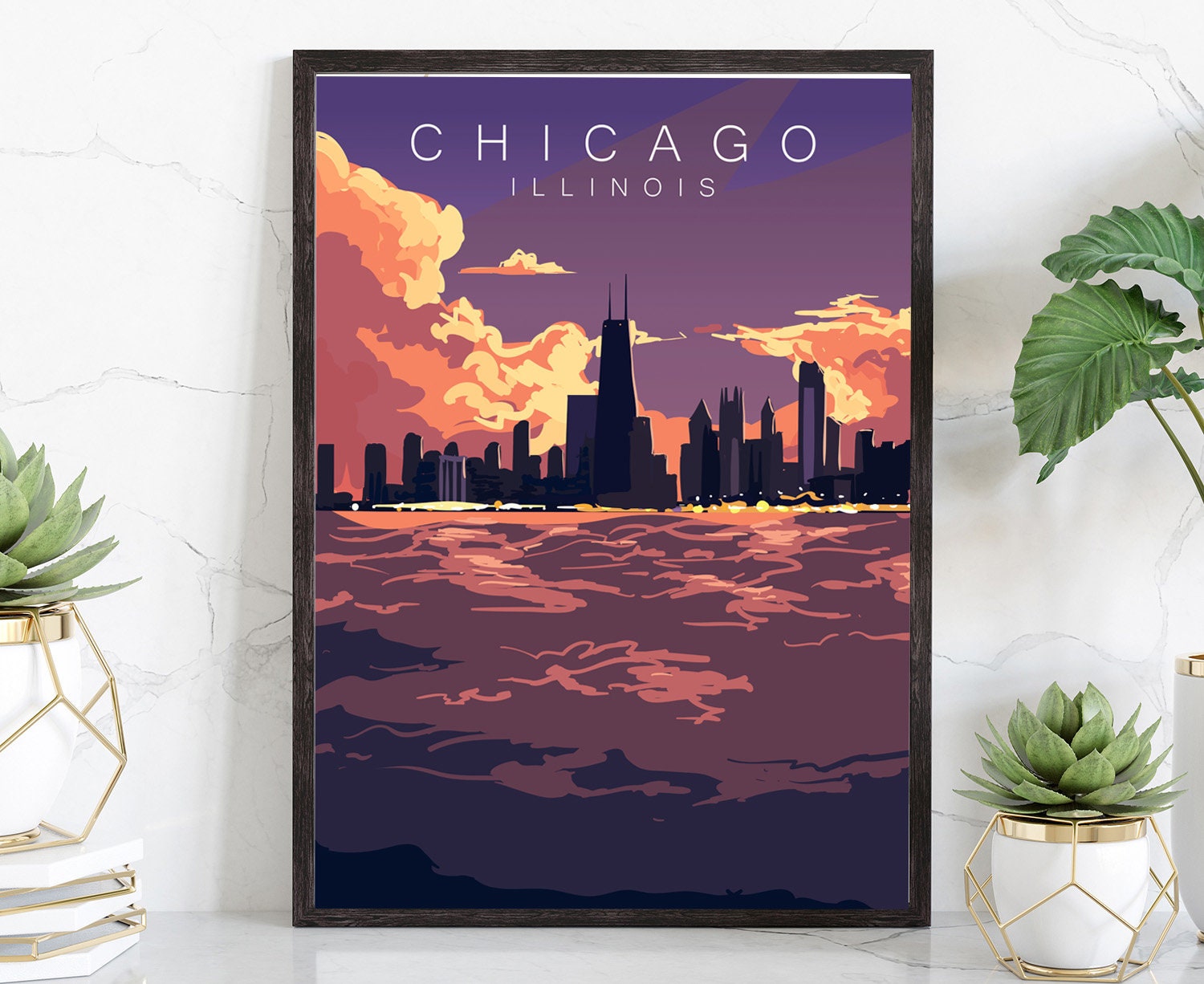 Retro Style Travel Poster, Chicago Vintage Rustic Poster Print, Home ...