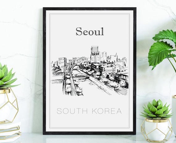 Hand Drawn Poster South Korea Travel Poster Seoul Poster | Etsy
