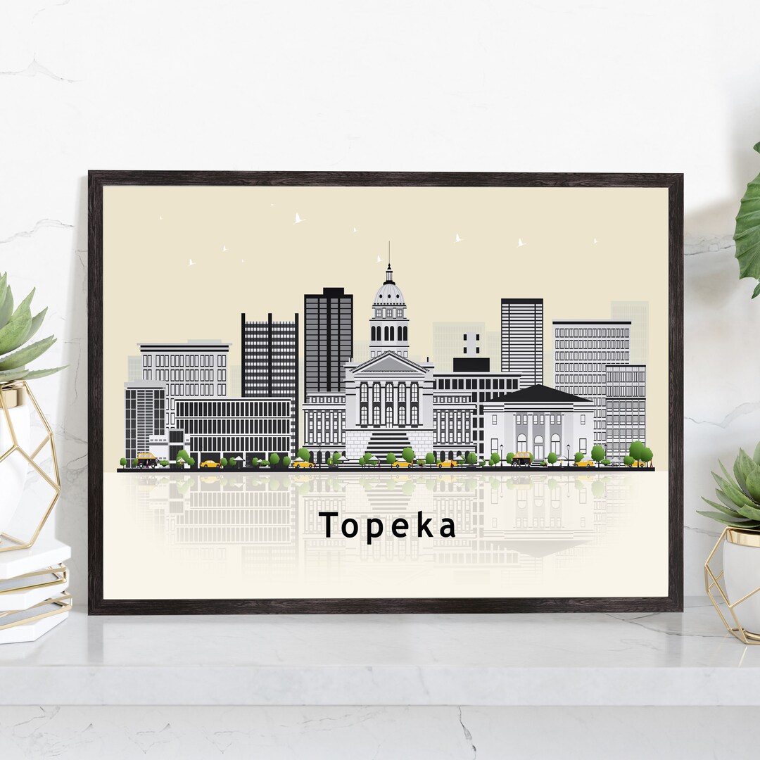 TOPEKA KANSAS Illustration Skyline Poster, Kansas State Modern Skyline ...