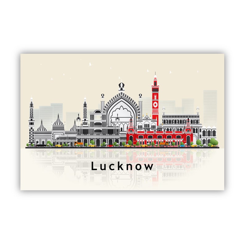 LUCKNOW INDIA Illustration Skyline Poster, Modern Skyline Cityscape ...
