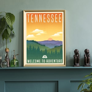 Retro Style Travel Poster, Tennessee Vintage Rustic Poster Print, Home ...