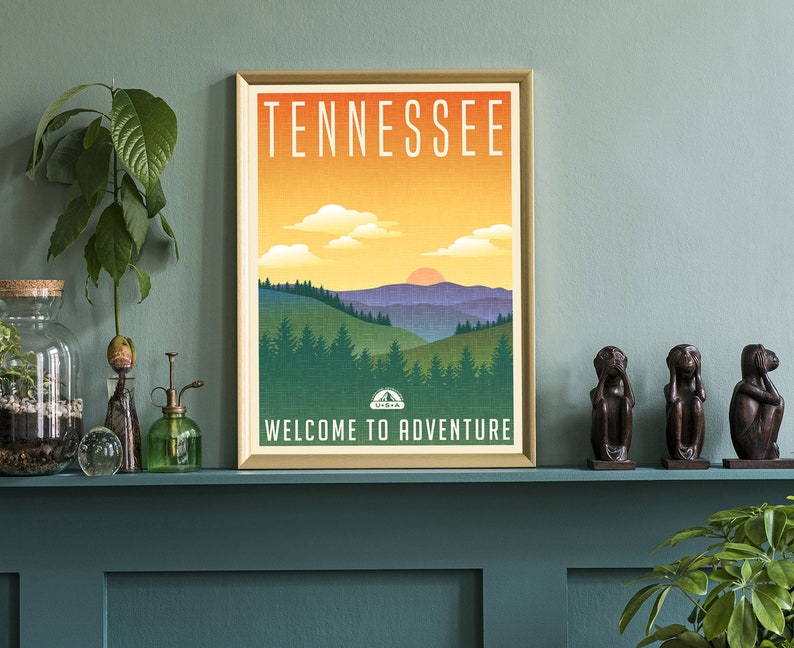 Retro Style Travel Poster, Tennessee Vintage Rustic Poster Print, Home ...