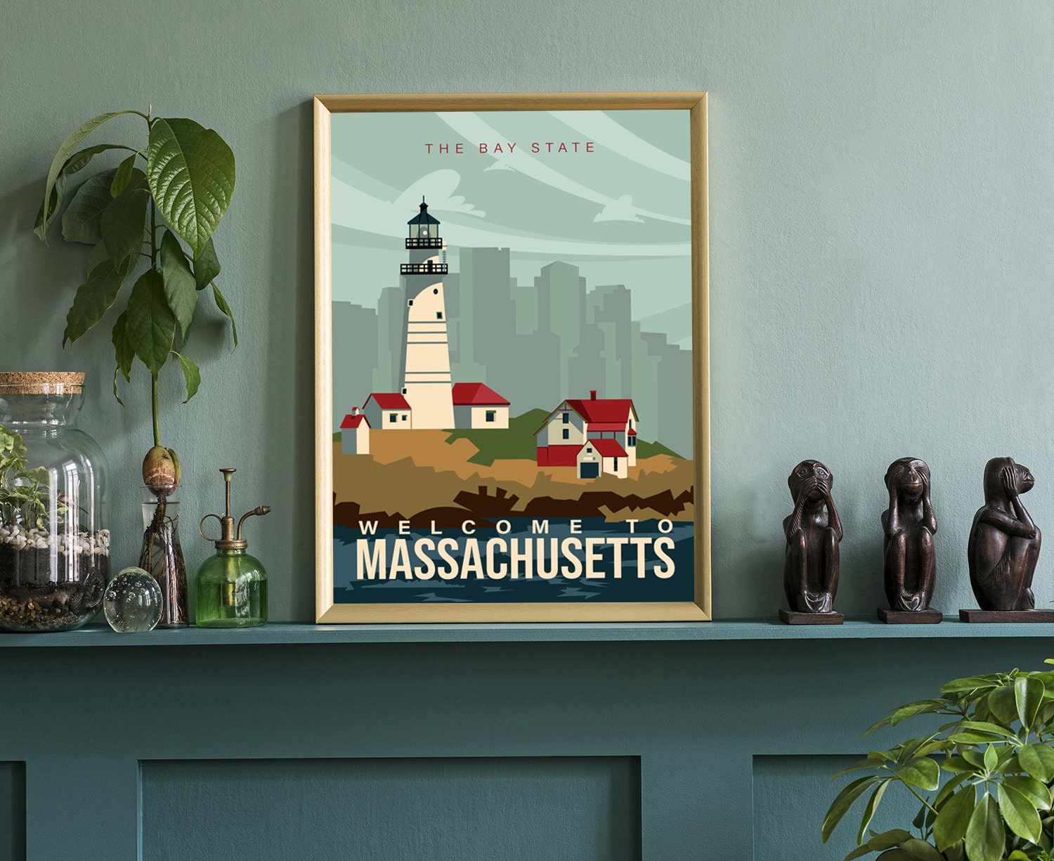 MASSACHUSETTS Retro Style Travel Poster Massachusetts Vintage - Etsy