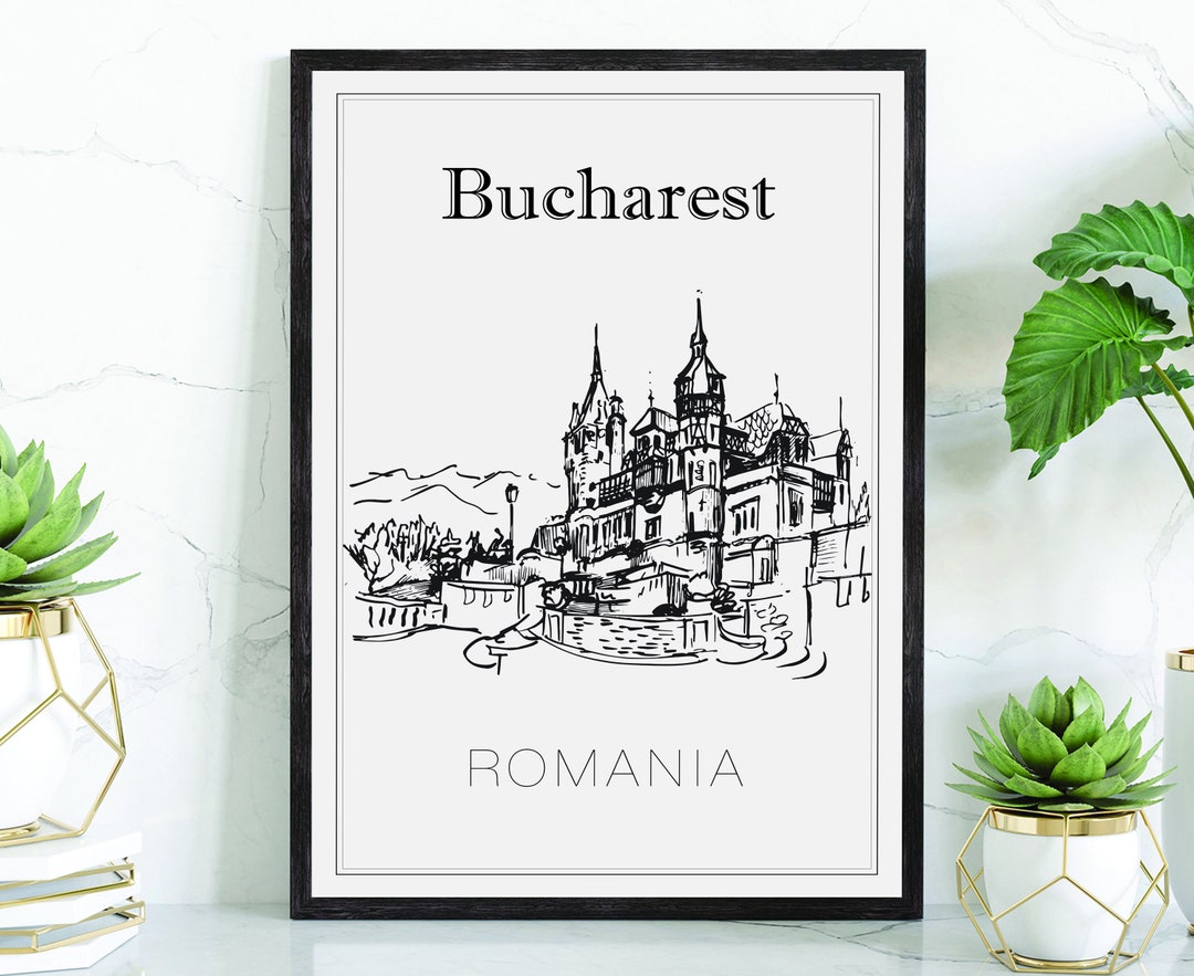Hand Drawn Poster, Bucharest Travel Poster, Romania Poster Wall Art ...