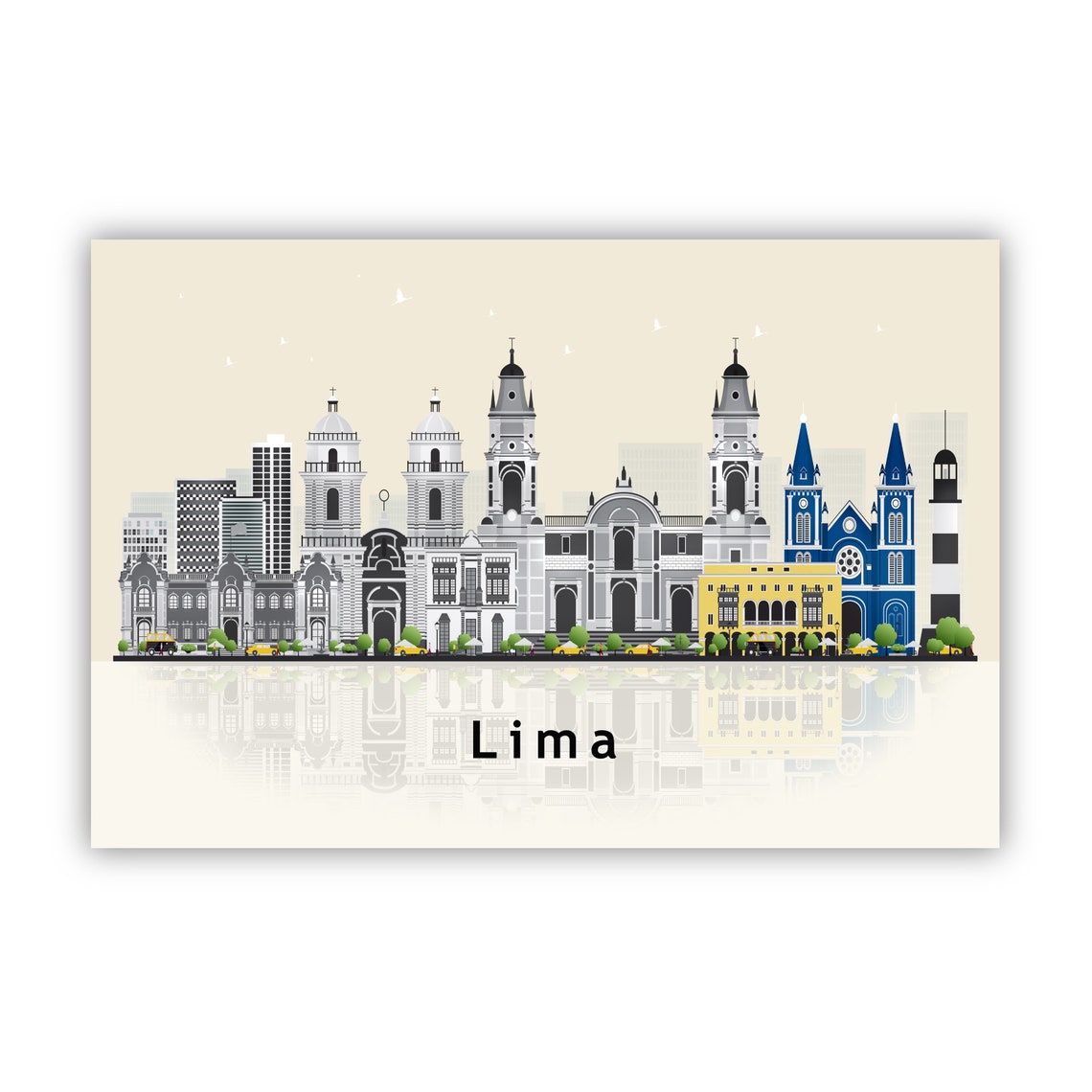 LIMA PERU Illustration Skyline Poster, Modern Skyline Cityscape Poster ...