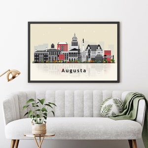 AUGUSTA GEORGIA Illustration Skyline Poster, New York Modern Skyline ...