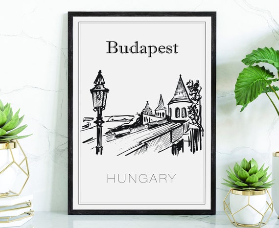 Hand Drawn Poster Budapest Travel Poster Hungary Poster Wall | Etsy