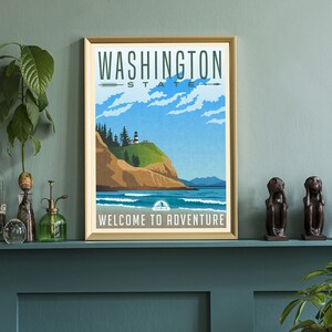 Retro Style Travel Poster, Washington Vintage Rustic Poster Print, Home ...