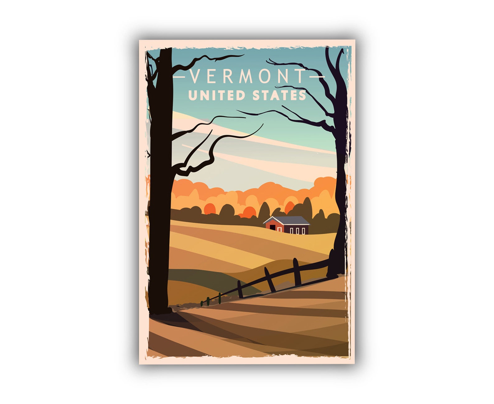 Retro Style Travel Poster Vermont Vintage Rustic Poster | Etsy