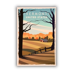 Retro Style Travel Poster, Vermont Vintage Rustic Poster Print, Home ...