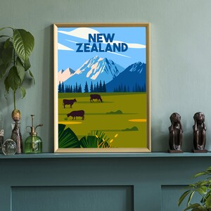 NEW ZEALAND Travel Poster, New Zealand Cityscape Landmark Poster Wall ...