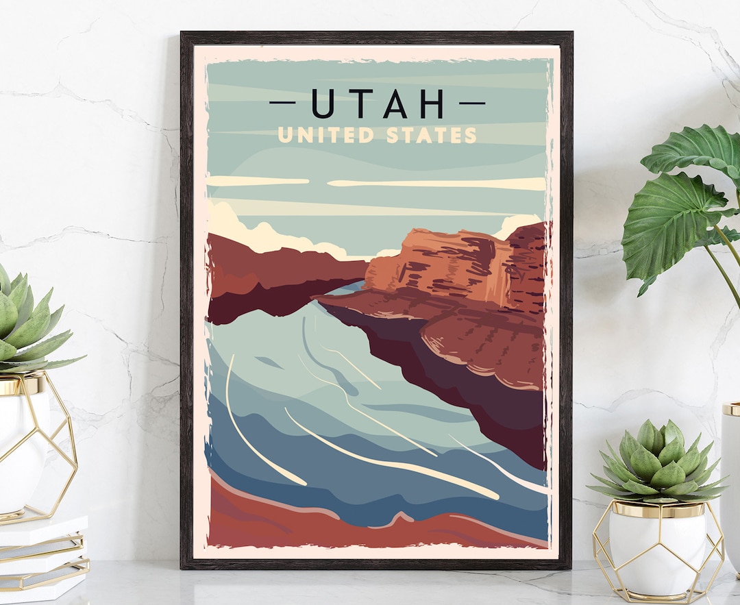 Retro Style Travel Poster, Utah Vintage Rustic Poster Print, Home Wall ...