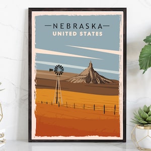Retro Style Travel Poster, Nebraska Vintage Rustic Poster Print, Home ...