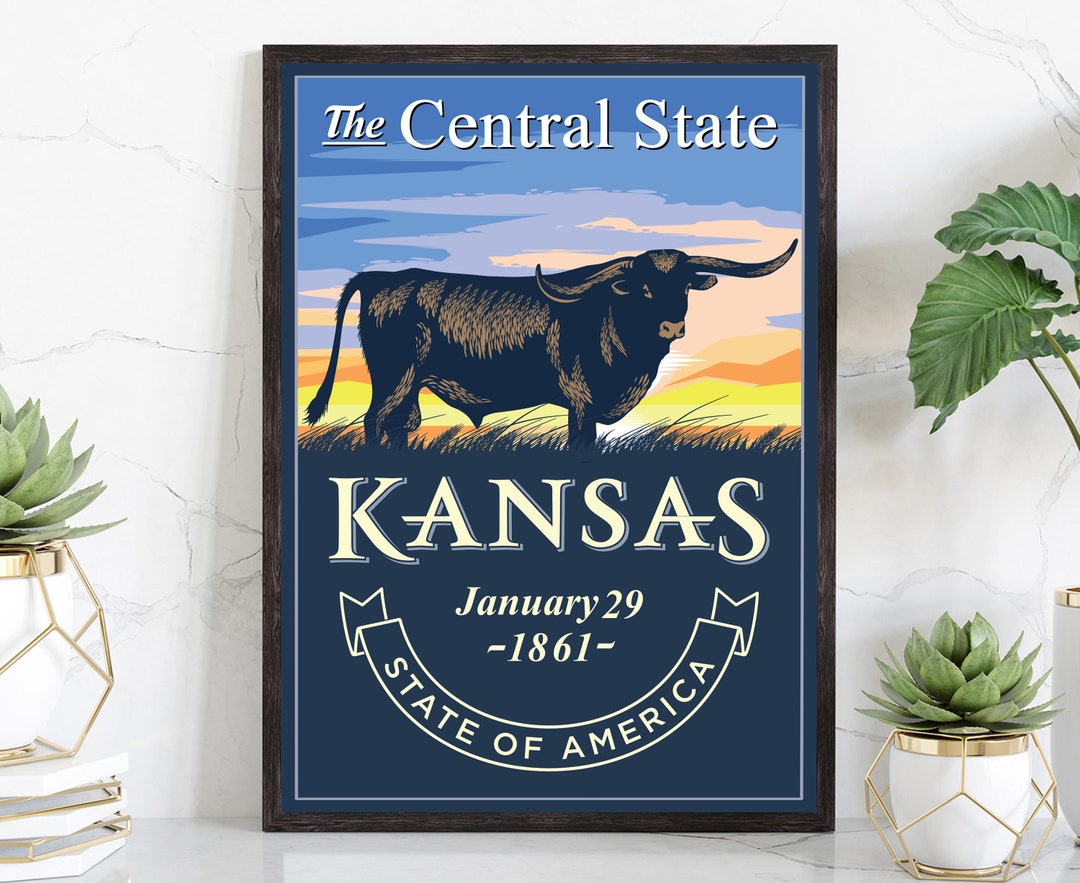 United States Poster, Kansas State Poster Print, Kansas State Emblem ...