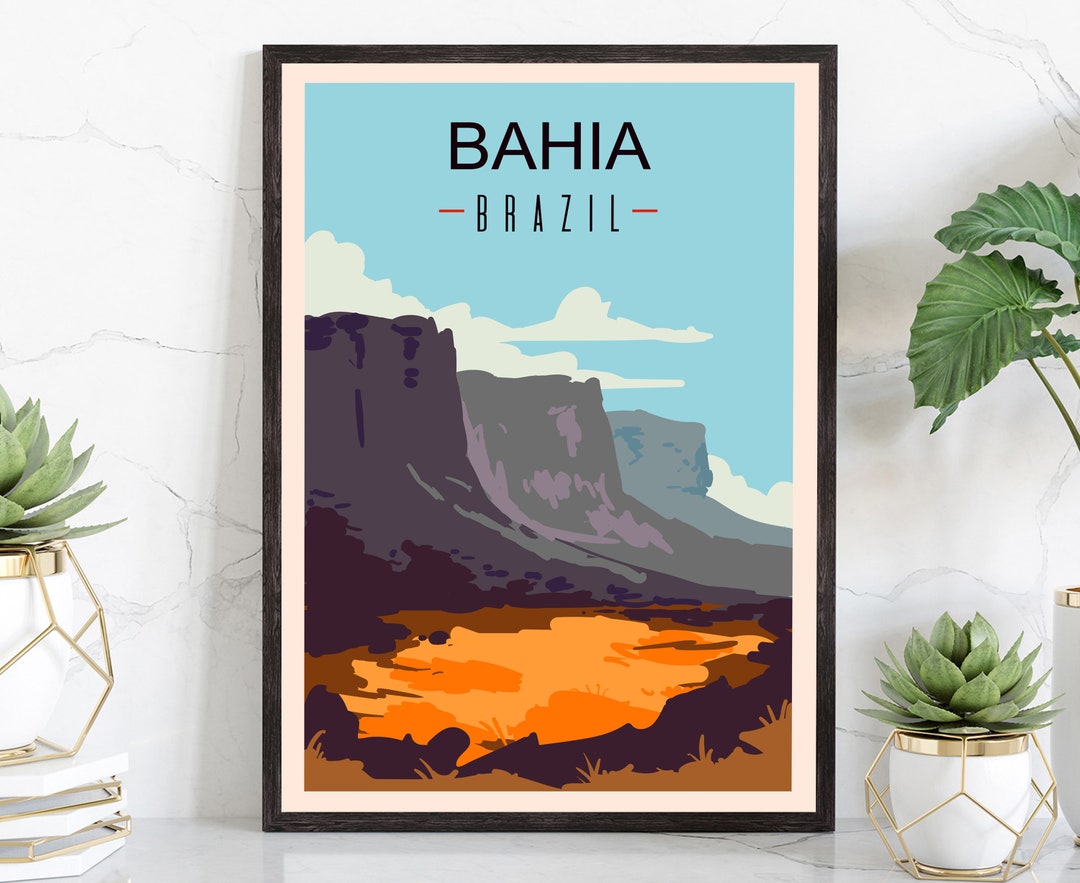 BRAZIL BAHIA Retro Style Travel Poster, Brazil Vintage Rustic Poster ...